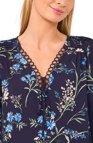 CECE DUPRAZ Floral Print Pintuck Blouse