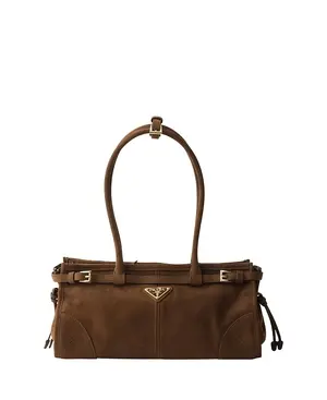 Prada Bonnie Medium Nubuck Leather Handbag - Brown