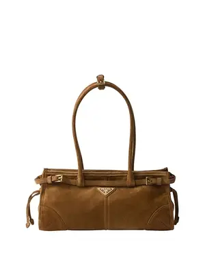 Prada Bonnie Medium Suede Handbag - Brown