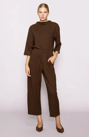 MELLODAY Brushed Crop Pants - Chocolate