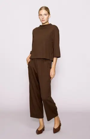 MELLODAY Brushed Knit Boxy Top - Chocolate