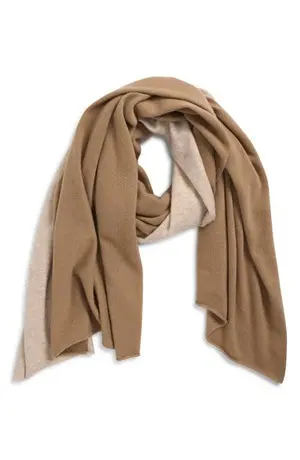 Vince Boiled Cashmere Border Wrap Scarf - Biscuit