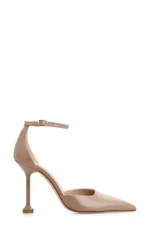 STUART WEITZMAN Stiletto Heel Pump With Ankle Strap - Fawn Patent