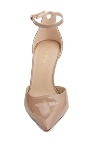 STUART WEITZMAN Stiletto Heel Pump With Ankle Strap - Fawn Patent