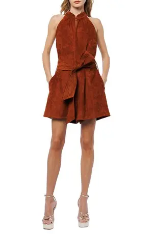 CIEBON Louise Tie-waist Faux Suede Romper