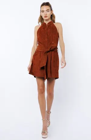 CIEBON Louise Tie-waist Faux Suede Romper