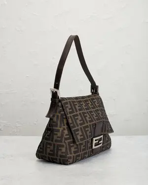 Fendi Denim Mama Baguette Shoulder Bag - Tobacco Brown