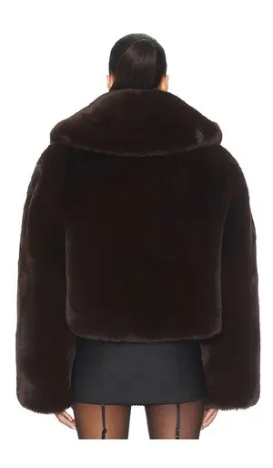 Nbd Brooklyn Cropped Faux Fur Jacket With Shawl Collar - Brown