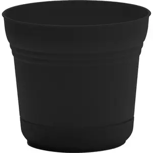 BLOEM 12 Inch Saturn Round Planter With Saucer Tray - Black