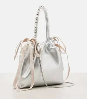 JIMMY CHOO Drawstring Mini Embellished Leather Shoulder Bag