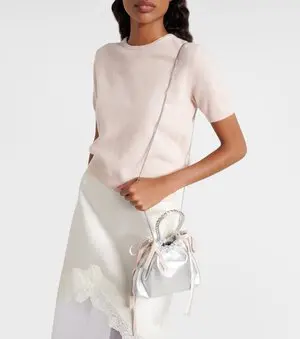 JIMMY CHOO Drawstring Mini Embellished Leather Shoulder Bag