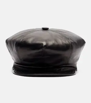 Valentino Garavani Vlogo Leather Newsboy Cap - Black