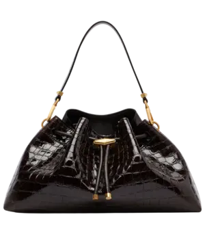 JIMMY CHOO Cinch Medium Croc-effect Leather Bucket Bag - Brown