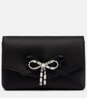JIMMY CHOO Soft Bow Mini Embellished Satin Clutch Black
