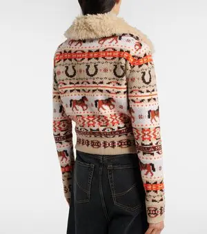 Stella McCartney Intarsia Virgin Wool Zip-up Cardigan With Fur Collar - Multicoloured