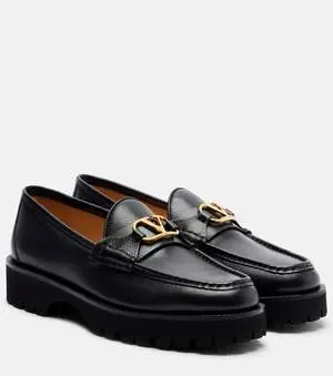 Valentino Garavani Vlogo Leather Platform Loafers - Black