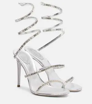 Rene Caovilla Cleo Spark Embellished Leather Sandals - Silver