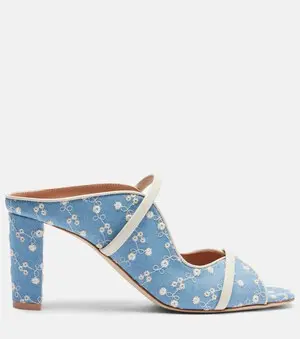 MALONE SOULIERS Norah 70 Leather-trimmed Denim Mules