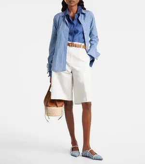 MALONE SOULIERS Maureen Leather-trimmed Denim Mules