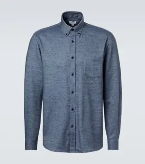 Sunspel Cotton Flannel Shirt - Blue