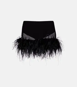 Attico Feather-trimmed Miniskirt - Black