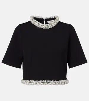 Simkhai Ozelle Embellished Knitted Crop Top - Black
