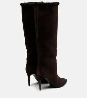 Paris Texas Stiletto 85 Shearling-trimmed Suede Knee-high Boots