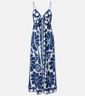 Farm Rio Palermo Floral Scalloped Beach Cover-up - Blue