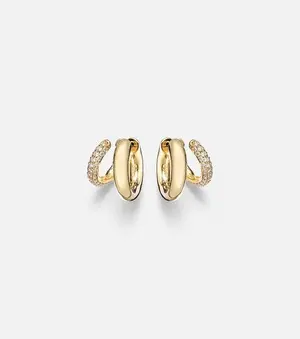 SYDNEY EVAN Tri-link Huggie Earrings With Diamonds - Gold
