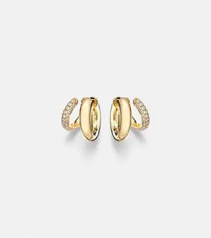 SYDNEY EVAN Tri-link Huggie Earrings With Diamonds - Gold