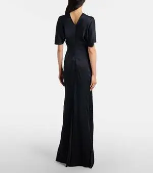 Victoria Beckham Gathered Satin Gown - Blue