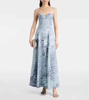 Simkhai Floral Linen And Cotton Bustier Dress - Blue