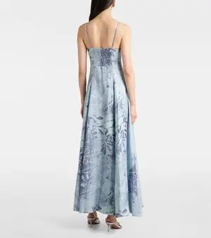 Simkhai Floral Linen And Cotton Bustier Dress - Blue