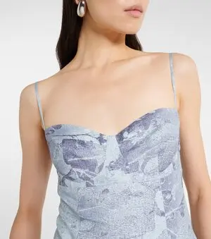 Simkhai Floral Linen And Cotton Bustier Dress - Blue