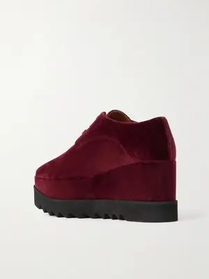 Stella McCartney Elyse Velvet Platform Brogues - Burgundy