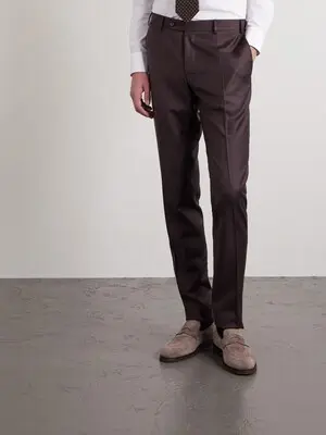 Canali Tapered Wool-twill Suit Trousers - Brown