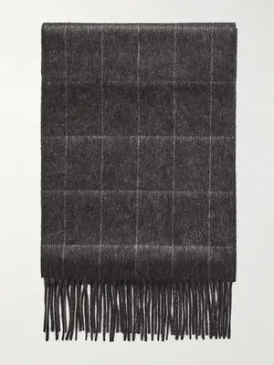 Dunhill Fringed Checked Cashmere Scarf - Gray