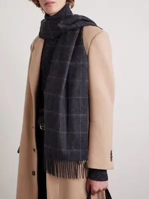 Dunhill Fringed Checked Cashmere Scarf