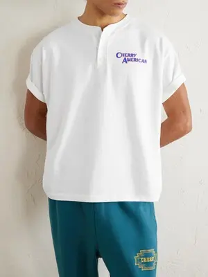 CHERRY LOS ANGELES Logo-print Cotton-jersey Henley T-shirt
