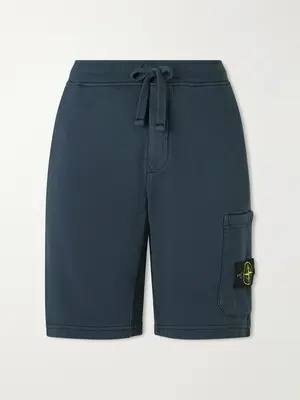 Stone Island Straight-leg Logo-appliquéd Garment-dyed Cotton-jersey Drawstring Shorts - Blue