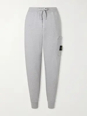 Stone Island Logo-appliquéd Organic Cotton-jersey Sweatpants - Gray