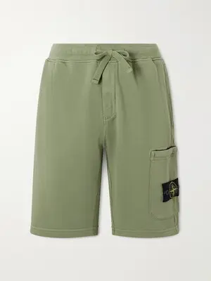 Stone Island Straight-leg Logo-appliquéd Garment-dyed Cotton-jersey Drawstring Shorts - Green