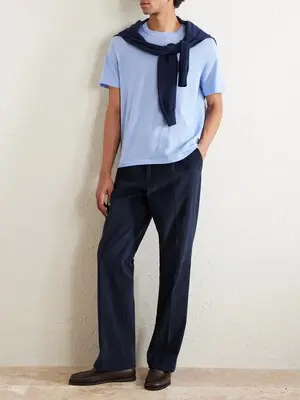 SAMAN AMEL Straight-leg Pleated Cotton-blend Trousers
