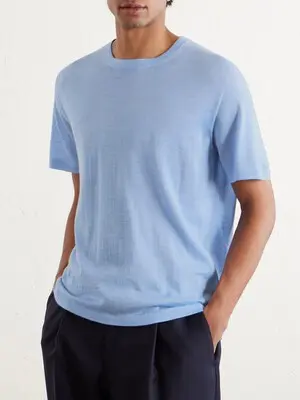 SAMAN AMEL Cashmere And Silk-blend T-shirt - Blue