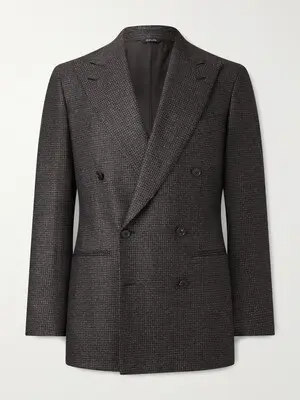 SAMAN AMEL Double-breasted Houndstooth Wool Suit Jacket