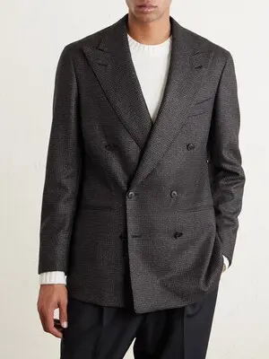 SAMAN AMEL Double-breasted Houndstooth Wool Suit Jacket