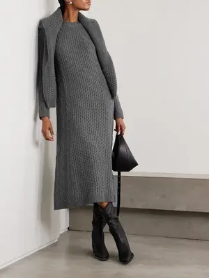 LISA YANG Nyla Cable-knit Cashmere Midi Dress - Gray