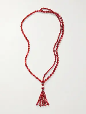 Le Sundial Venice Opera Tasseled Carnelian And Silver Necklace - Red