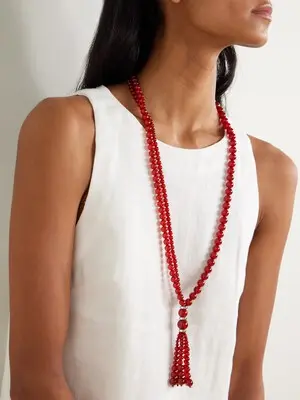 Le Sundial Venice Opera Tasseled Carnelian And Silver Necklace - Red