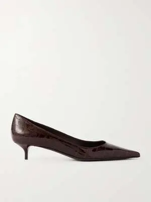 JIMMY CHOO Amelia Croc-effect Leather Pumps - Dark Brown